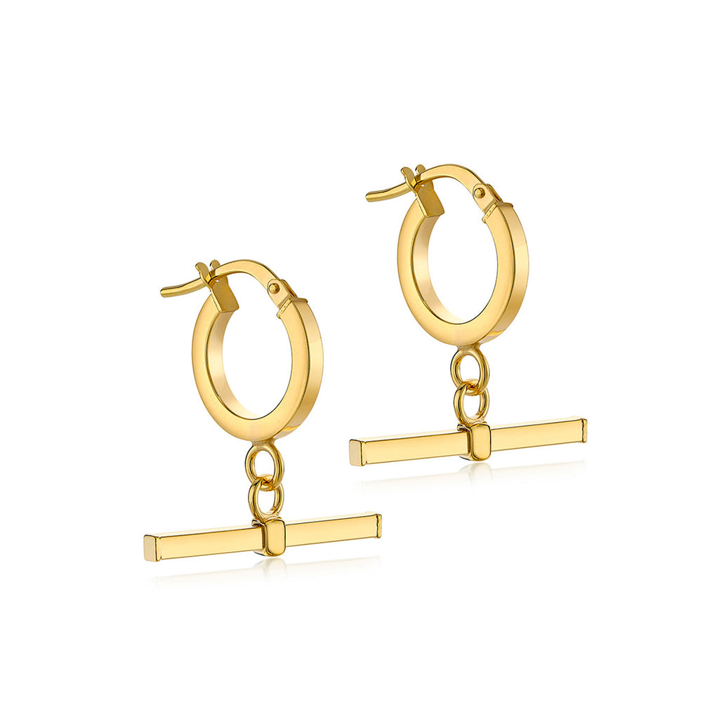 9K Yellow Gold Square Tube T-Bar Hoop Earrings – Sonny's Jewellers